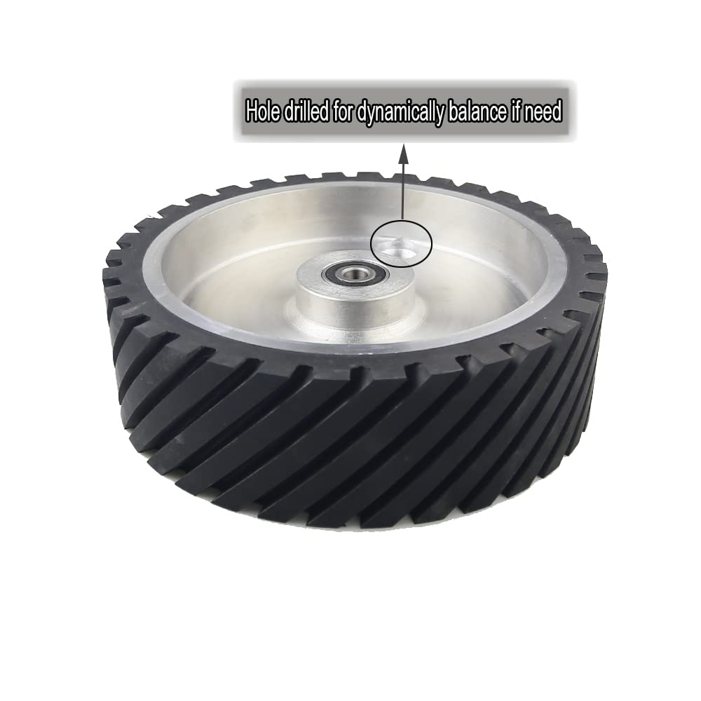 RAMS BRALIN 6"-10" x 3" Serrated 65A Rubber Contact Wheel with 6202-1/2 Bearings Belt Grinder Replacement Parts (10 x 3 inch)