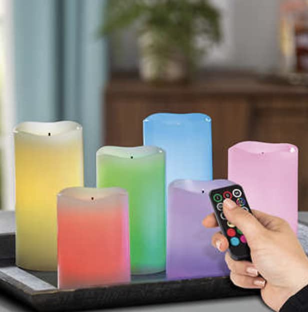 RfR Bundle 6-Piece LED Color Changing Flameless Candle Set - Glow Wick Gerson (Multi-Colored)