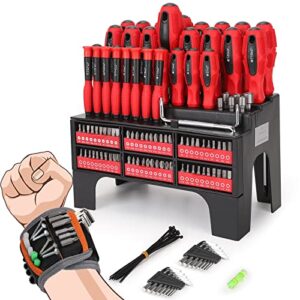 sunplux 119pcs magnetic screwdriver set, screwdriver bit set hex key set magnetic wristband with plastic racking, ideal gifts for men