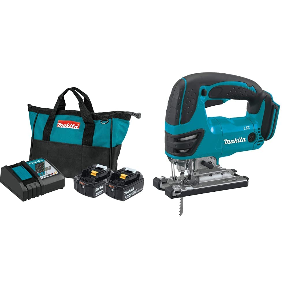 Makita BL1850BDC2 18V LXT Lithium-Ion Battery and Rapid Optimum Charger Starter Pack (5.0Ah) with XVJ03Z 18V LXT Lithium-Ion Cordless Jig Saw