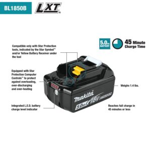 Makita BL1850BDC2 18V LXT Lithium-Ion Battery and Rapid Optimum Charger Starter Pack (5.0Ah) with XVJ03Z 18V LXT Lithium-Ion Cordless Jig Saw