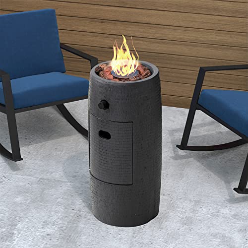 SUNBURY Outdoor Propane Fire Pit, 11" Propane Fire Column, Dark Gray Patio Gas Fire Pit 15,000 BTU Small Fire Pit Table for Outside w Lava Rocks