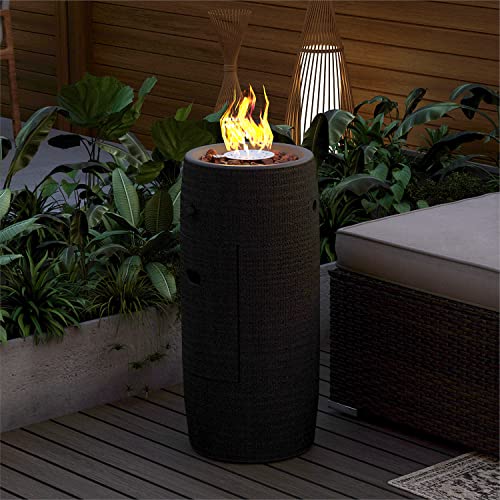 SUNBURY Outdoor Propane Fire Pit, 11" Propane Fire Column, Dark Gray Patio Gas Fire Pit 15,000 BTU Small Fire Pit Table for Outside w Lava Rocks