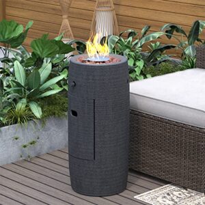 SUNBURY Outdoor Propane Fire Pit, 11" Propane Fire Column, Dark Gray Patio Gas Fire Pit 15,000 BTU Small Fire Pit Table for Outside w Lava Rocks