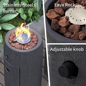 SUNBURY Outdoor Propane Fire Pit, 11" Propane Fire Column, Dark Gray Patio Gas Fire Pit 15,000 BTU Small Fire Pit Table for Outside w Lava Rocks