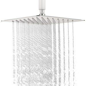 cinwiny 12 inch shower head rainfall brushed nickel luxury square sus304 rain showerhead high pressure 1/16" ultra-thin adjustable angles waterfall full body coverage with silicone nozzle