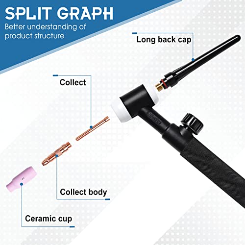 Welding Knight TIG Torch TIG17V Air-Cooled Argon 150A With 13FT Cable 10-25mm Plug Connector WP17V Lift TIG Torch