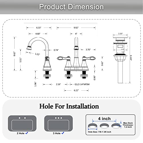 RETHME Black Bathroom Sink Faucet, 360° Swivel Spout 2 Handle Bathrrom Faucets, Lead-Free Modern Bathroom Faucets with Pop-up Drain and Supply Lines,Suit for 2or3 Hole Sink, Matte Black