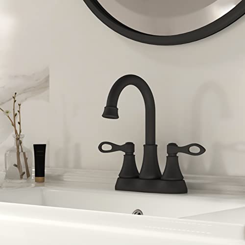 RETHME Black Bathroom Sink Faucet, 360° Swivel Spout 2 Handle Bathrrom Faucets, Lead-Free Modern Bathroom Faucets with Pop-up Drain and Supply Lines,Suit for 2or3 Hole Sink, Matte Black