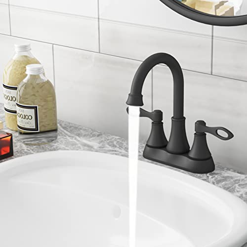 RETHME Black Bathroom Sink Faucet, 360° Swivel Spout 2 Handle Bathrrom Faucets, Lead-Free Modern Bathroom Faucets with Pop-up Drain and Supply Lines,Suit for 2or3 Hole Sink, Matte Black