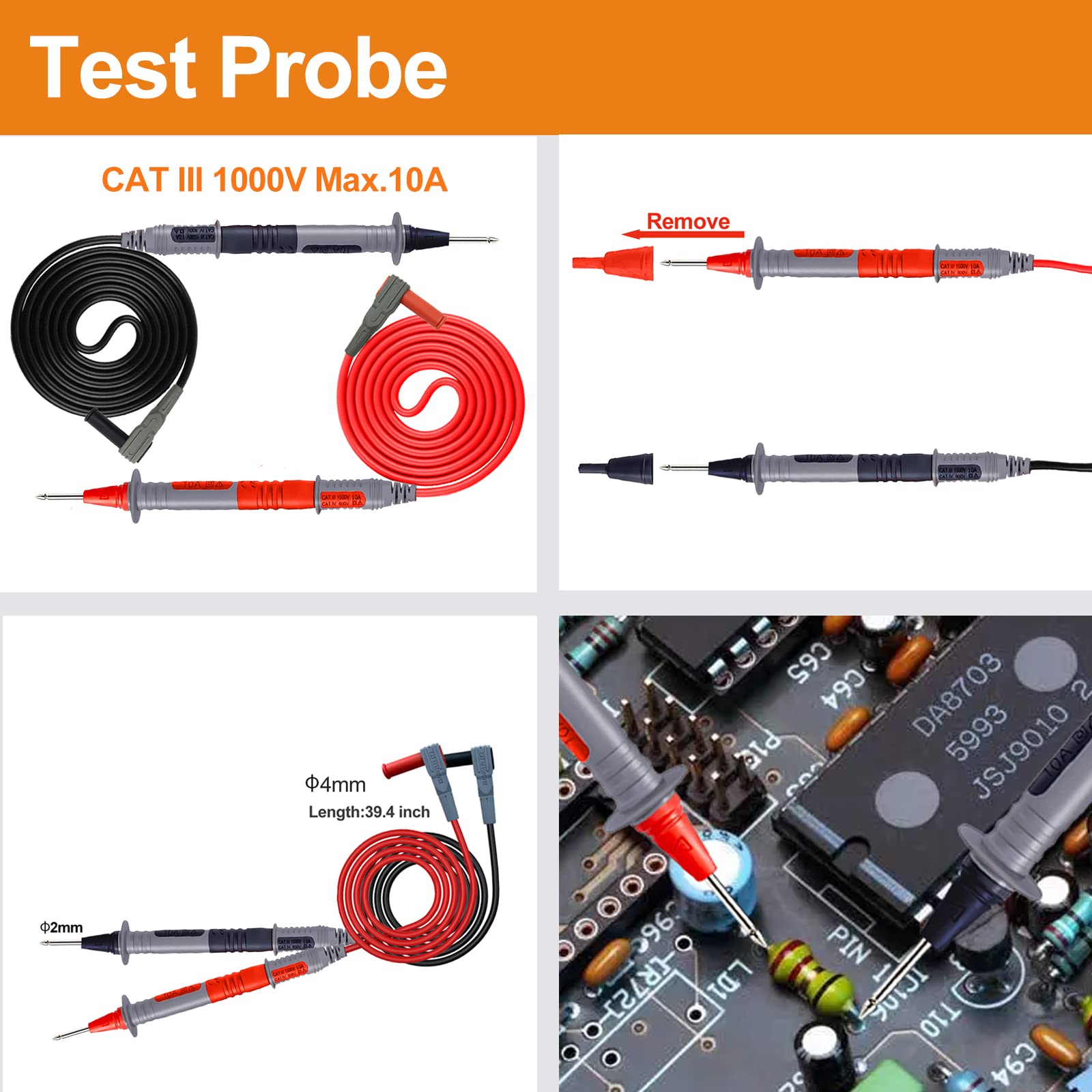 Makeronics 12-in-1 Multimeter Test Lead Kit with with Magnet Hanger Kit and Soft Case for Electronic Specialties Automotive Multimeter Voltmeter Clamp Meter | 4 PCS Non-Destructive Back Probes