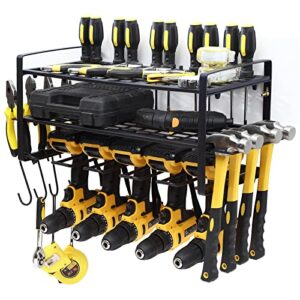 nalaweker power tool organizer drill holder wall mount storage rack cordless drill storage floating tool shelf with 5 hanging slots steel heavy duty drill charging station