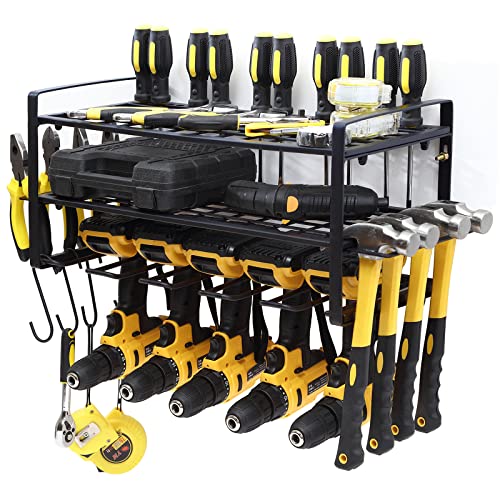 NALAWEKER Power Tool Organizer Drill Holder Wall Mount Storage Rack Cordless Drill Storage Floating Tool Shelf with 5 Hanging Slots Steel Heavy Duty Drill Charging Station