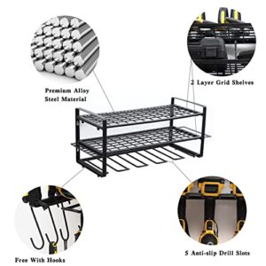 NALAWEKER Power Tool Organizer Drill Holder Wall Mount Storage Rack Cordless Drill Storage Floating Tool Shelf with 5 Hanging Slots Steel Heavy Duty Drill Charging Station