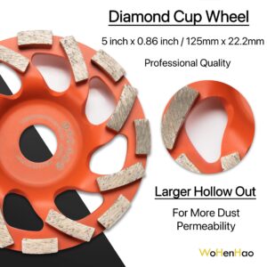 Wohenhao Dust Shroud for Angle Grinder 4.5-5 inch + 2 PCS Diamond Grinding Cup Wheel 5 inch + Replacement Brush, Universal Surface Grinding Shroud with Grinding Wheel Kit for Various Surfaces