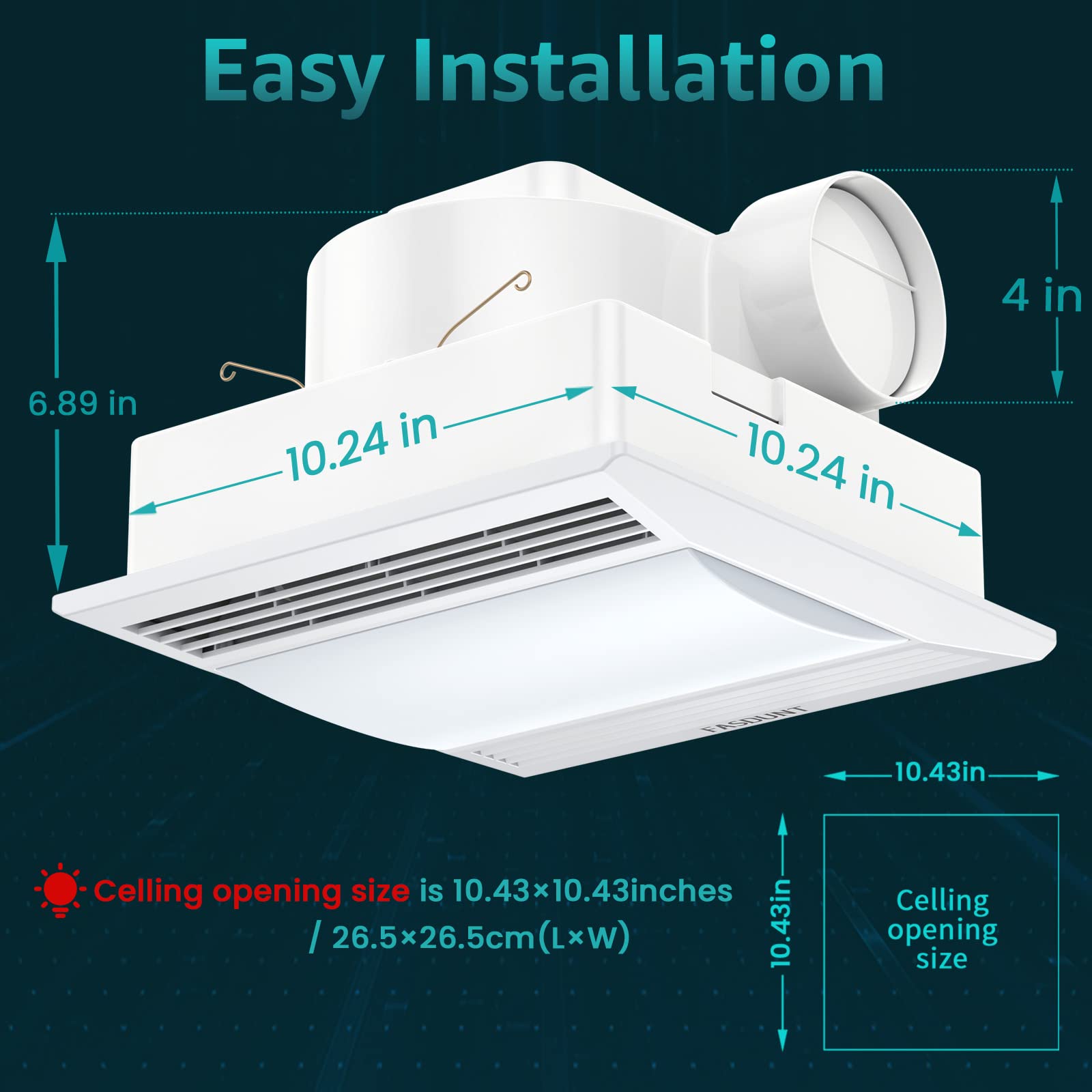 FASDUNT Bathroom Exhaust Fan Ultra Quiet 1.0 Sones Bathroom Ceiling Vent Fan with LED Light 110 CFM Bath Ventilation Fan with Light Combo, Fits for Home Bath Office Hotel 105 sq. ft.