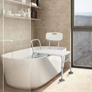 Winado Tub Transfer Bench for Bathtub with Backrest & Armrest, Supports up to 330 lbs Aluminium Alloy Bath Chair, White