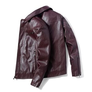 Maiyifu-GJ Men's PU Faux Leather Jacket Notch Lapel Slim Fit Zip Up Biker Jacket Vintage Moto Lightweight Outwear Coat (Red Wine,Medium)