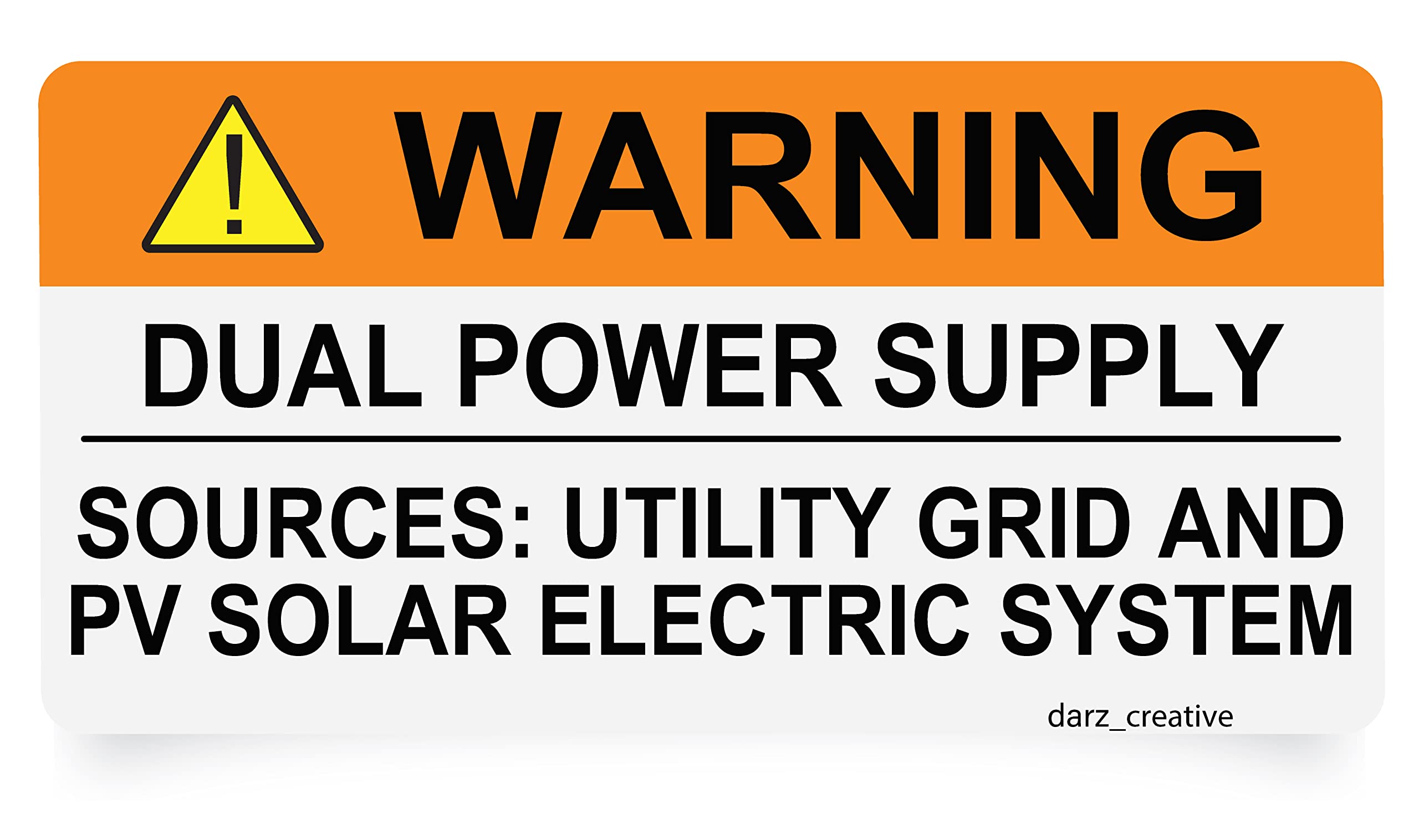 20 Premium Warning Dual Power Supply Solar PV Labels Weatherproof 2020 & 2017 Electrical Code