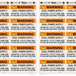 20 Premium Warning Dual Power Supply Solar PV Labels Weatherproof 2020 & 2017 Electrical Code