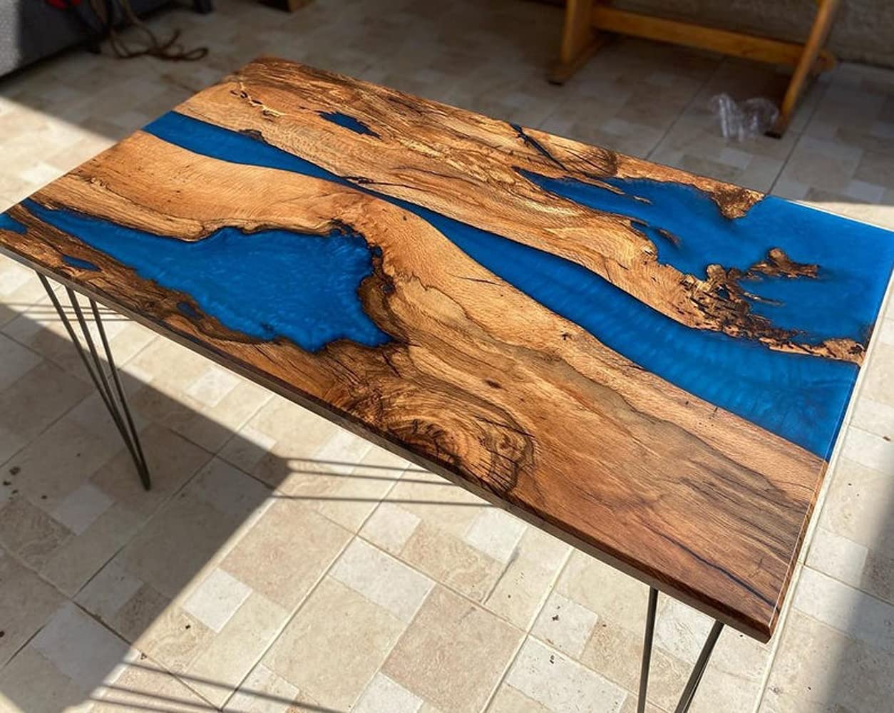 Epoxy Table, Wood Epoxy Plain Edge Wooden Table, Epoxy Resin River Table, Natural Wood,Dining Table, Natural Epoxy Table, Resin Table