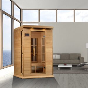 dynamic saunas maxxus mx-k206-01 elite 2-person near zero emf (under 2 mg) far infrared sauna, (canadian hemlock) curb side delivery