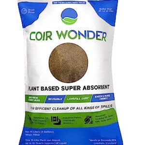 Coir Wonder 3-in-1 Oil Absorbent, Paint Hardener & Sweeping Compound – 15 Liter (15.9 Quarts) – for Oil, Biohazard, Body Fluid Spill Kit – Coco Husk Granules – Absorbing More Than Clay Litter & Mats