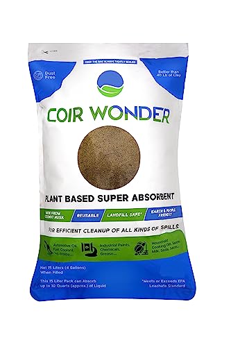 Coir Wonder 3-in-1 Oil Absorbent, Paint Hardener & Sweeping Compound – 15 Liter (15.9 Quarts) – for Oil, Biohazard, Body Fluid Spill Kit – Coco Husk Granules – Absorbing More Than Clay Litter & Mats