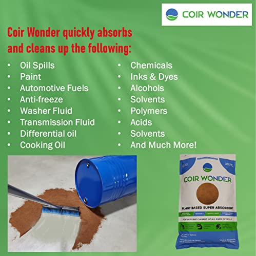 Coir Wonder 3-in-1 Oil Absorbent, Paint Hardener & Sweeping Compound – 15 Liter (15.9 Quarts) – for Oil, Biohazard, Body Fluid Spill Kit – Coco Husk Granules – Absorbing More Than Clay Litter & Mats