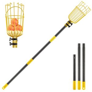 inflation fruit picker tool,apple picker pole with basket,5.5 ft adjustable fruit picker pole with basket telescoping,sturdy basket with foam pad for picking avocado acorn lemon pear mango