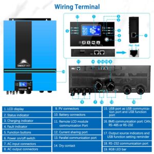 SUNGOLDPOWER UL1741 6500W 48V Solar Inverter,120Vac Input,Pure Sine Wave All in One Inverter, 120A MPPT,120A AC Charger (Parallel + WiFi Monitor+Batteryless + BMS Support) Hybrid Inverter SP6548