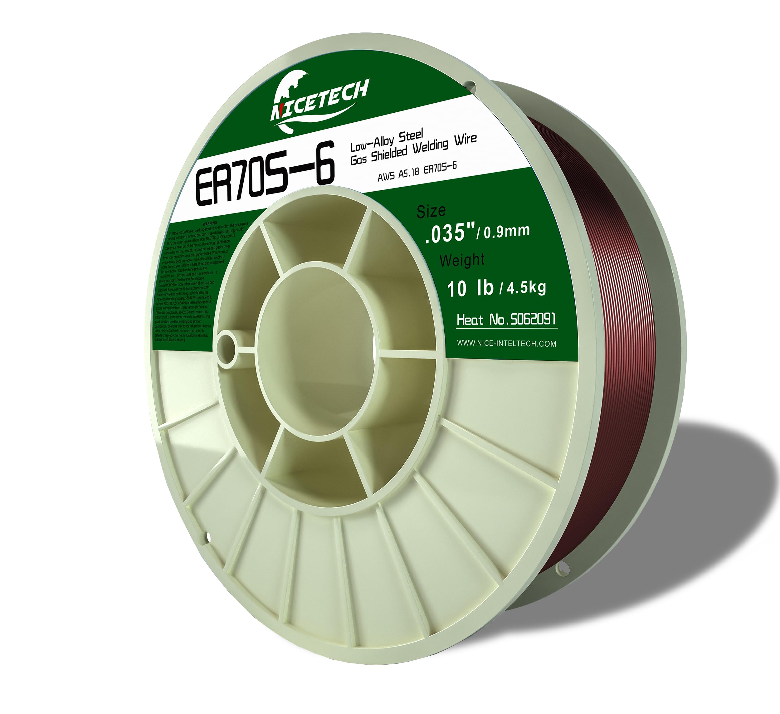 NICETECH, MIG Solid Welding Wire, Carbon Steel, ER70S-6 .035-Diameter, 10 Pounds Spool, Package of 1