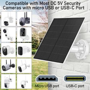 Solar Panel for Security Camera,5W USB Solar Panel for DC 5V Security Camera with Micro USB or USB-C Port,IP65 Waterproof Solar Charger for Camera with 360°Adjustable Mounting(2 Pack)