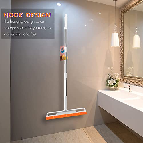 Multifunction Magic Broom,4 in1 Adjustable Indoor Broom Sweeper, Silicone Broom Sweeping Pet Hair Non-Stick Squeegee Broom Sweeper Broom,Kitchen Bathroom Easily Wash and Dry One Piece White and Hooks