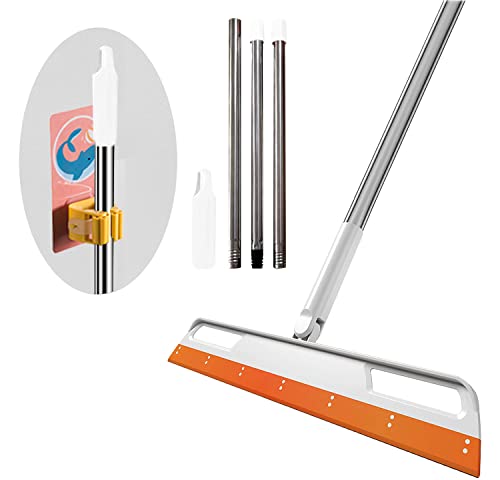 Multifunction Magic Broom,4 in1 Adjustable Indoor Broom Sweeper, Silicone Broom Sweeping Pet Hair Non-Stick Squeegee Broom Sweeper Broom,Kitchen Bathroom Easily Wash and Dry One Piece White and Hooks