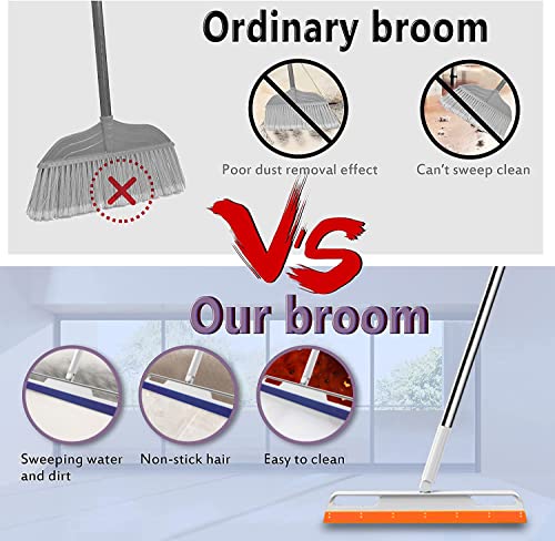 Multifunction Magic Broom,4 in1 Adjustable Indoor Broom Sweeper, Silicone Broom Sweeping Pet Hair Non-Stick Squeegee Broom Sweeper Broom,Kitchen Bathroom Easily Wash and Dry One Piece White and Hooks