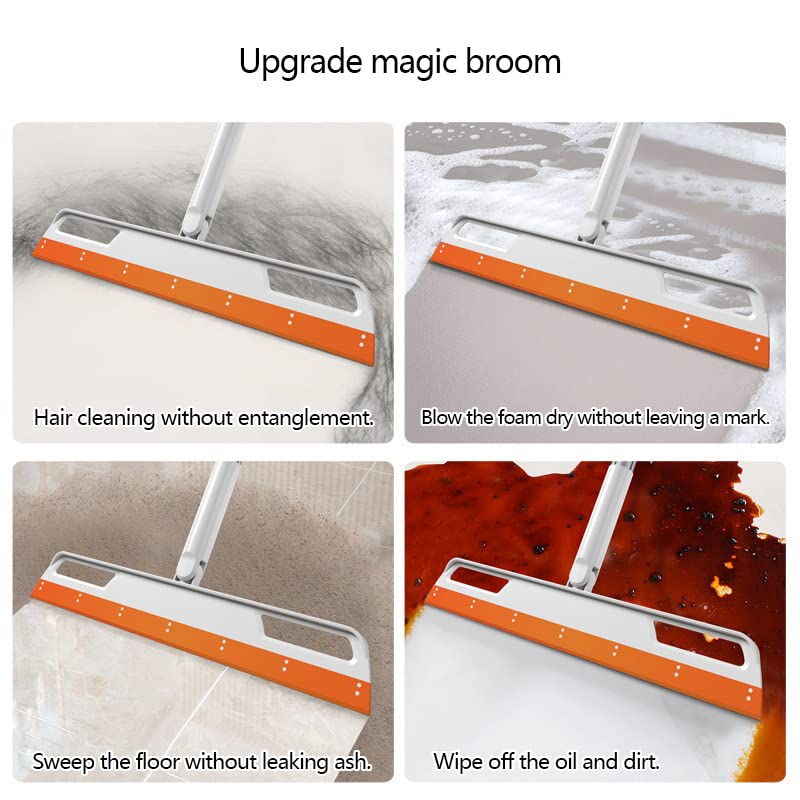 Multifunction Magic Broom,4 in1 Adjustable Indoor Broom Sweeper, Silicone Broom Sweeping Pet Hair Non-Stick Squeegee Broom Sweeper Broom,Kitchen Bathroom Easily Wash and Dry One Piece White and Hooks