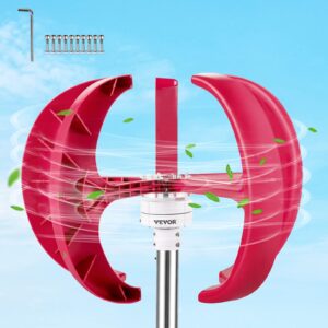 vevor lantern wind turbine, 12v/100w vertical turbine generator, 35'' wheel diameter axis w/monitoring light/built-in controller for terrace/chalet/fishing boat/motor home red