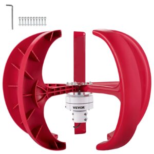 VEVOR Lantern Wind Turbine, 12V/100W Vertical Turbine Generator, 35'' Wheel Diameter Axis w/Monitoring Light/Built-in Controller for Terrace/Chalet/Fishing Boat/Motor Home Red