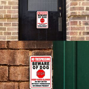 No Trespassing Beware of Dogs Stop Keep Gate Closed Do Not Enter Without Permission or Owner Present Sign for Room Wall Bathroom Decoration 12 x 8 Inch (2 Pack)