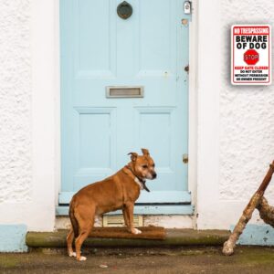 No Trespassing Beware of Dogs Stop Keep Gate Closed Do Not Enter Without Permission or Owner Present Sign for Room Wall Bathroom Decoration 12 x 8 Inch (2 Pack)