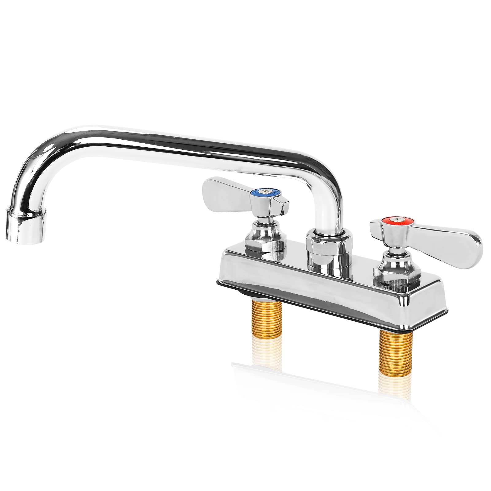 Commercial Bar Sink Faucet 4 Inch Center Deck Mount Bar Sink Faucet 2 Hole Brass Constructed & Chrome Polished with 8" Swivel Spout & Dual Lever Handles