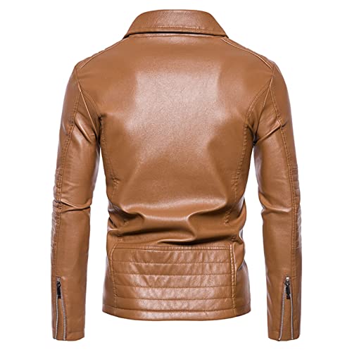 Maiyifu-GJ Men's PU Leather Jacket Vintage Asymmetric Zip Motorcycle Jacket Casual Lightweight Faux Leather Biker Coat (Yellow,3X-Large)