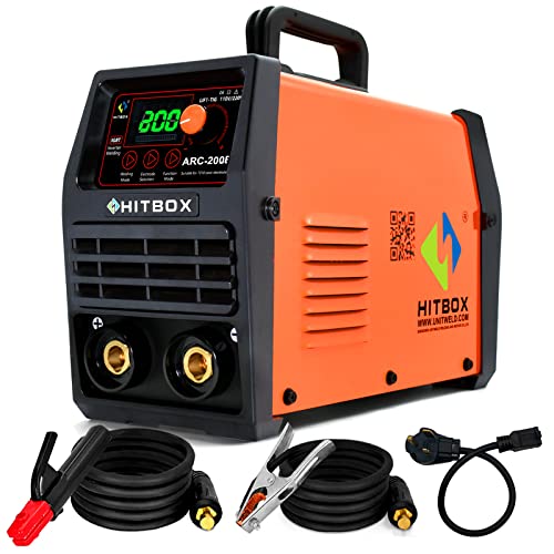 HITBOX 200Amp MIG Welder, 110/220V Dual Voltage Mig/Lift Tig 2 In 1 Welding Machine Portable Stick Welder Machine LCD Digital Display