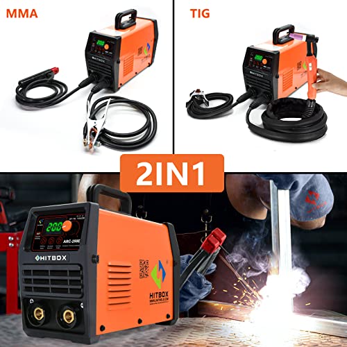 HITBOX 200Amp MIG Welder, 110/220V Dual Voltage Mig/Lift Tig 2 In 1 Welding Machine Portable Stick Welder Machine LCD Digital Display