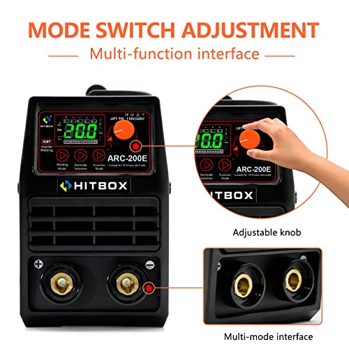 HITBOX 200Amp MIG Welder, 110/220V Dual Voltage Mig/Lift Tig 2 In 1 Welding Machine Portable Stick Welder Machine LCD Digital Display