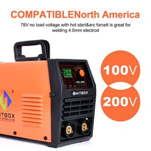 HITBOX 200Amp MIG Welder, 110/220V Dual Voltage Mig/Lift Tig 2 In 1 Welding Machine Portable Stick Welder Machine LCD Digital Display