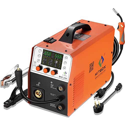 HITBOX MIG Welder Machine,200Amp 5 in 1 Gas MIG/Gasless Flux Core MIG/Stick/Lift TIG/Spot welding/Aluminum Multi Process Welding Machine with LED Digital Display