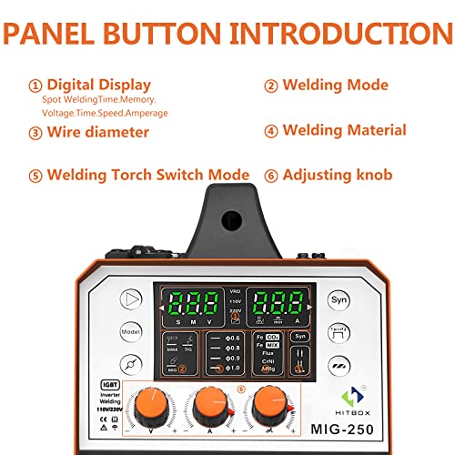 HITBOX MIG Welder Machine,200Amp 5 in 1 Gas MIG/Gasless Flux Core MIG/Stick/Lift TIG/Spot welding/Aluminum Multi Process Welding Machine with LED Digital Display