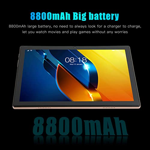 Zopsc 10in Tablet for Android 11 4G Talkable Tablet 2.4G 5G Dual Band WiFi 6GB 128GB 800W 2000W 1920 1200 MT6755 8 Core 8800mAh 100 240V Gold(US)